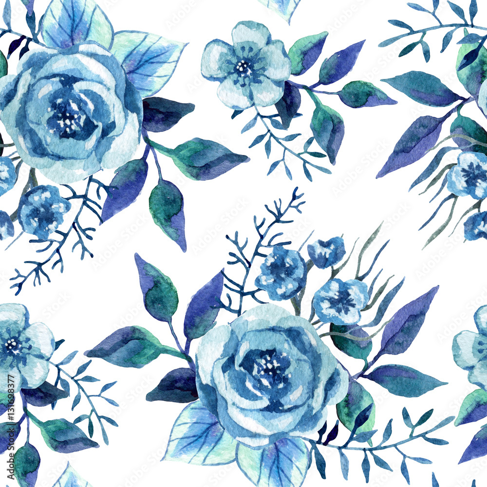 blue roses pattern Stock Illustration | Adobe Stock