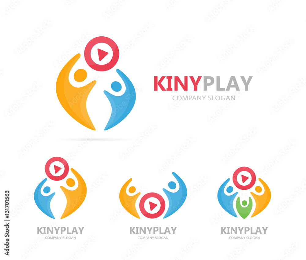 Vector button play and people logo combination. Record and family ...