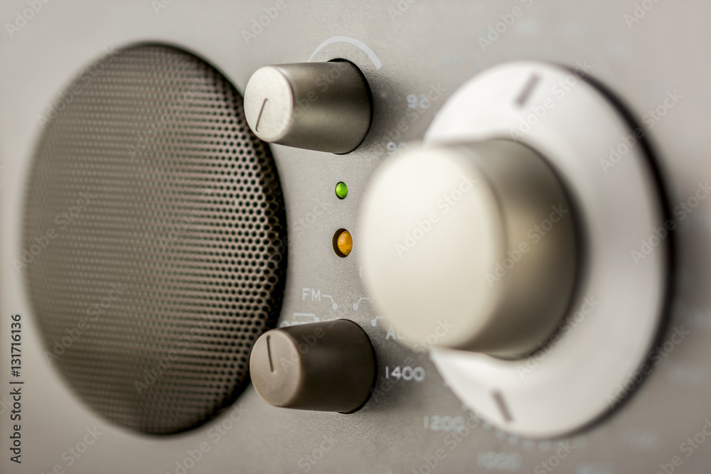 Modern radio face with AM/FM dial, speaker and lights Stock Photo ...