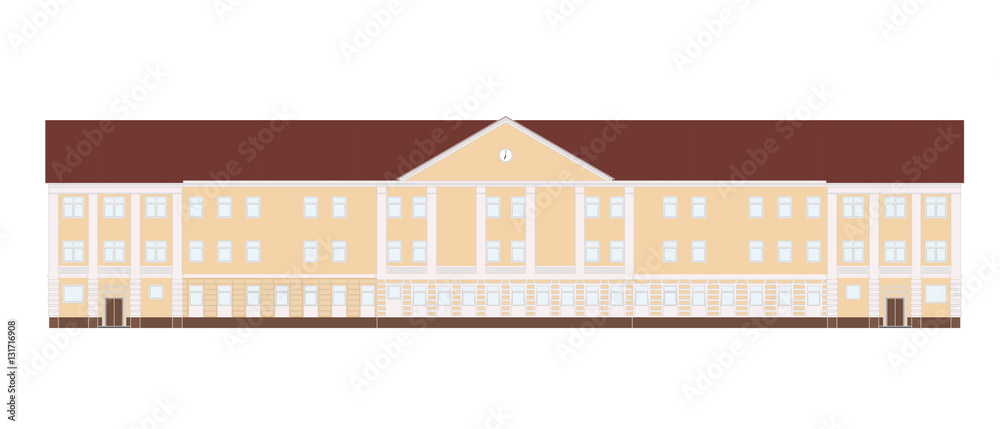 School building - American old school architecture. Vector blueprint ...
