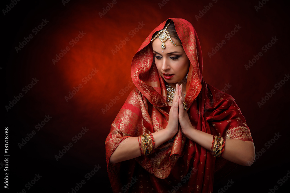 Portrait of beautiful indian girl . Young hindu woman model kundan ...