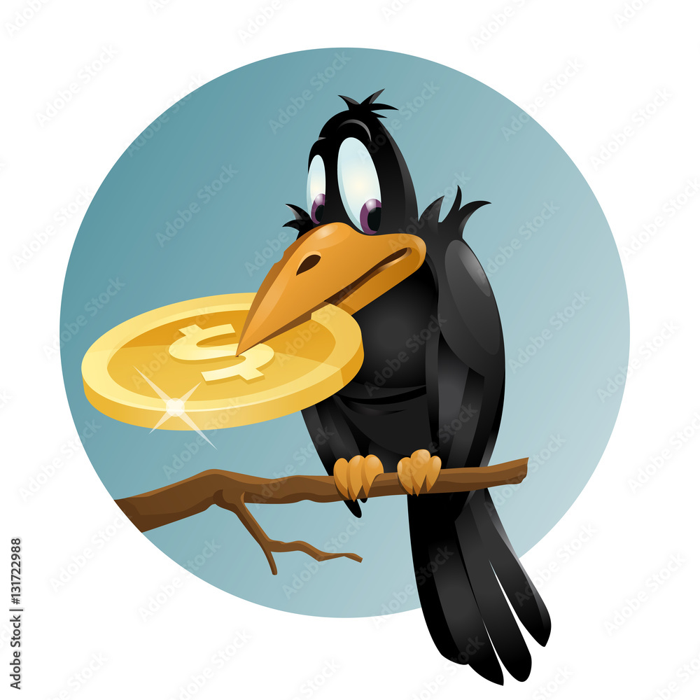 Crow holds dollar symbol. Cartoon styled vector illustration. Elements ...