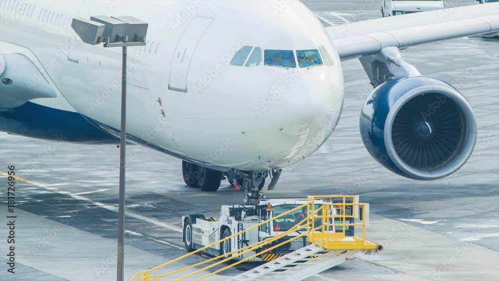 Commercial Airliner with Plain Generic White Livery being Pulled ...