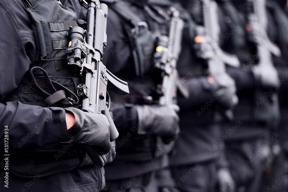 Soldier with machine gun during military parade Stock Photo | Adobe Stock