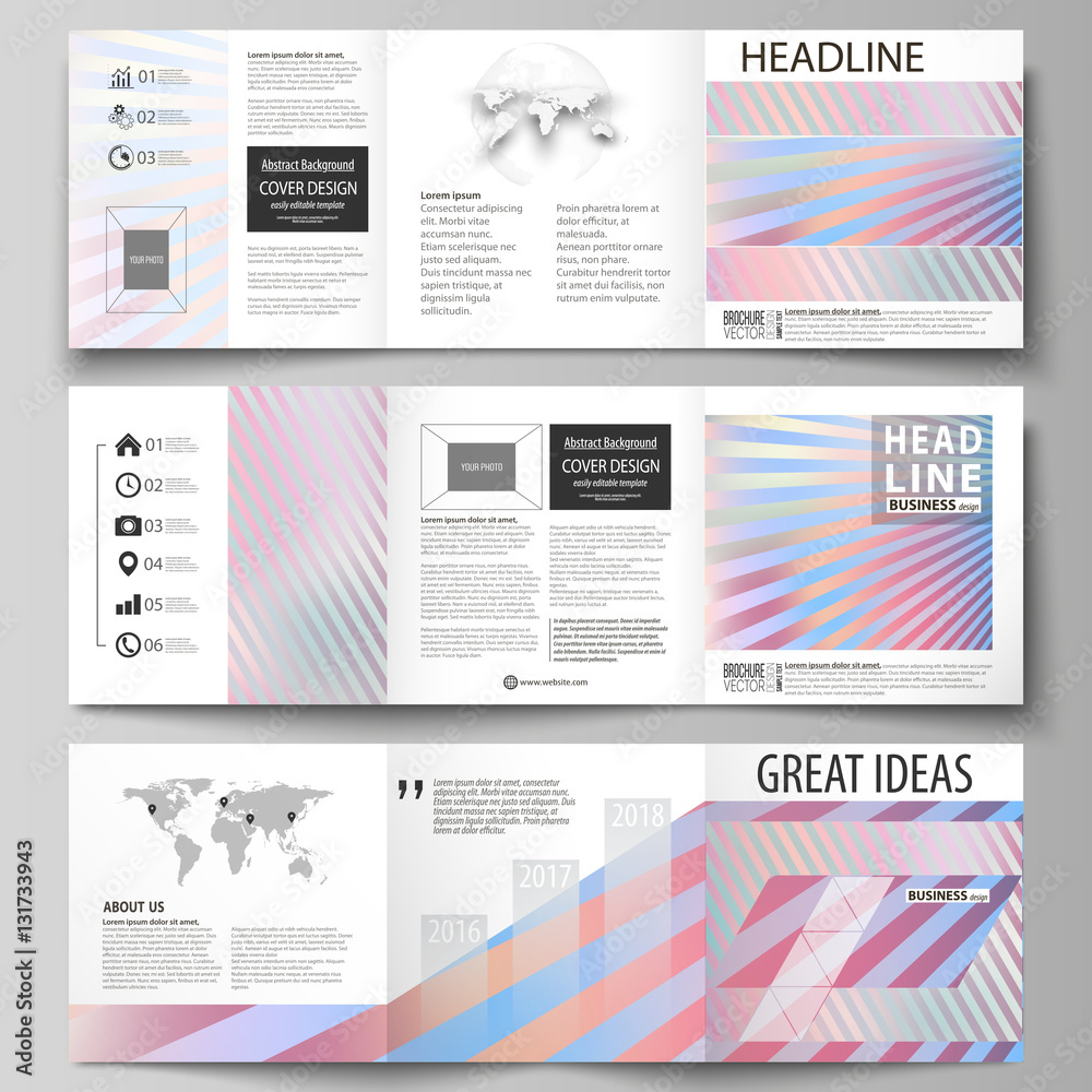 Set of business templates for tri fold square brochures. Leaflet cover ...