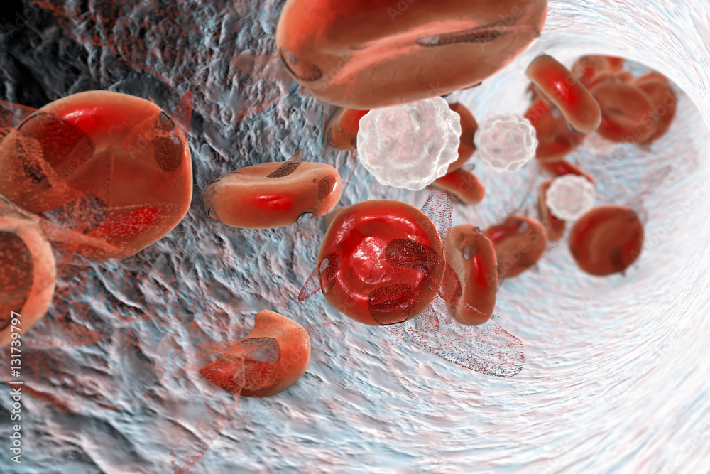 Destruction of red blood cells, 3D illustration. Concept of anemia and ...