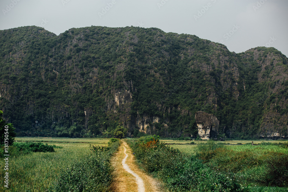 path, slippery slope, leaving a dirt road to the mountain on the Stock ...
