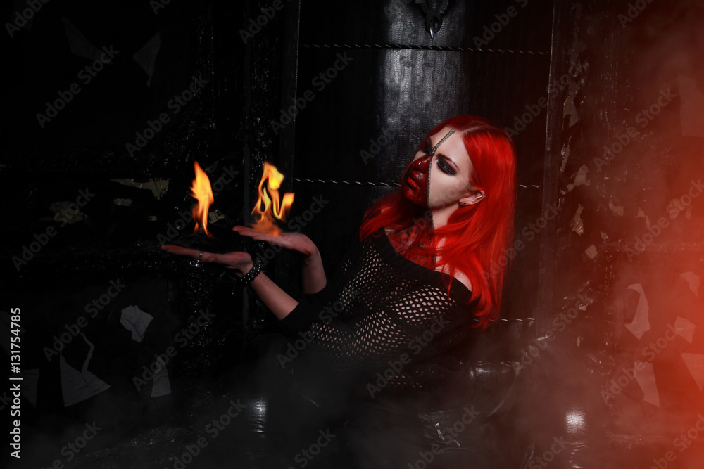 scary dead girl crying with fire Stock Photo | Adobe Stock
