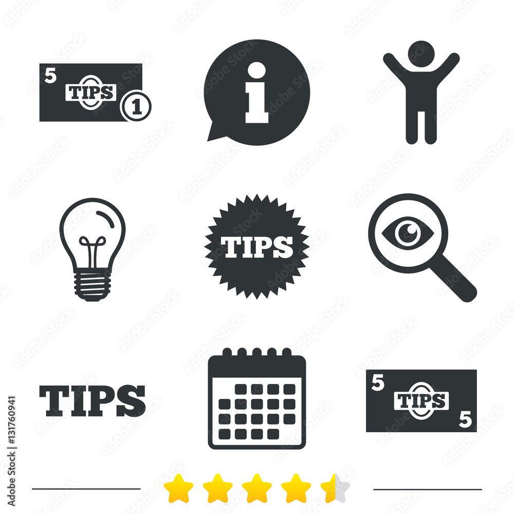Tips icons. Cash with coin money symbol. Stock Vector | Adobe Stock
