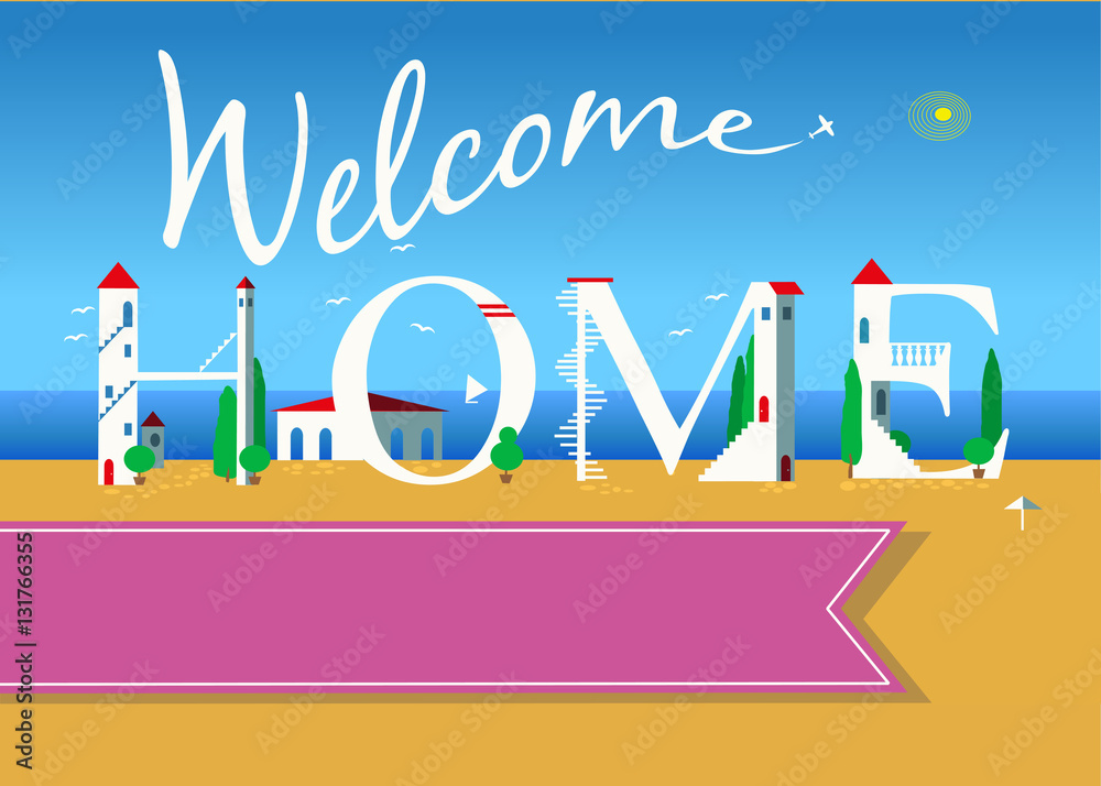 Illustrazione Stock Welcome home. Travel card | Adobe Stock