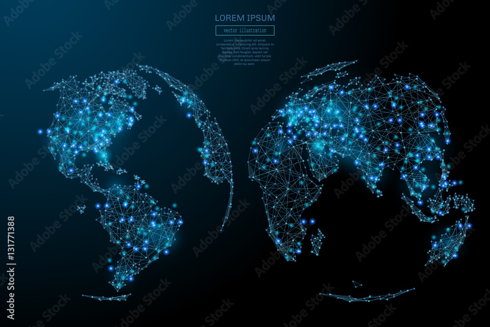 Abstract image of a world map in the form of a starry sky or space ...