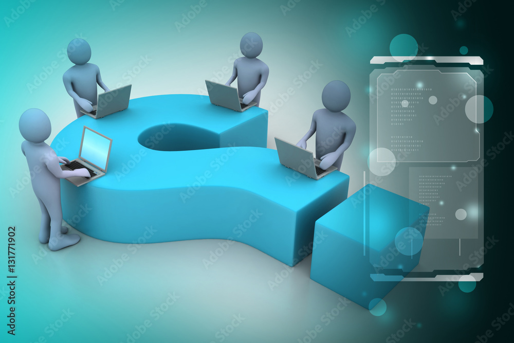 3d people with laptop and question mark Stock Illustration | Adobe Stock