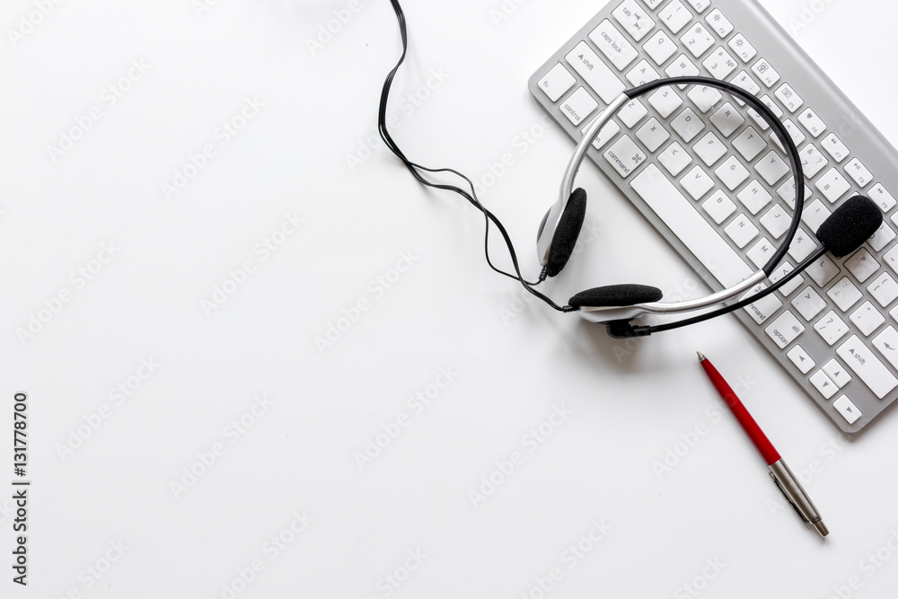 call center manager desktop top view white background Stock Photo ...
