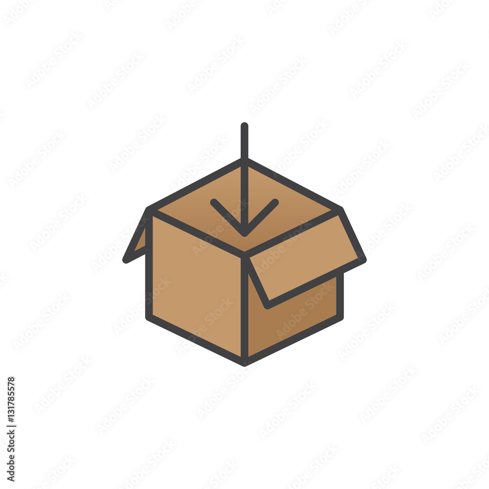 Box into line icon, filled outline vector sign, linear colorful ...