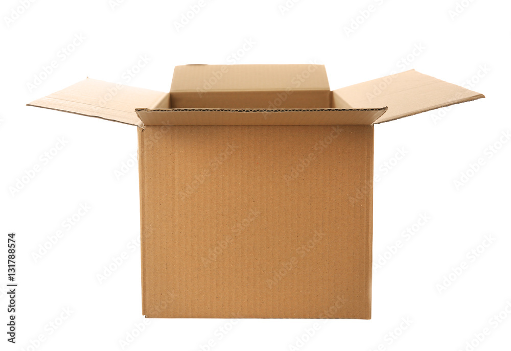 Opened cartoon box isolated on white Stock Photo | Adobe Stock