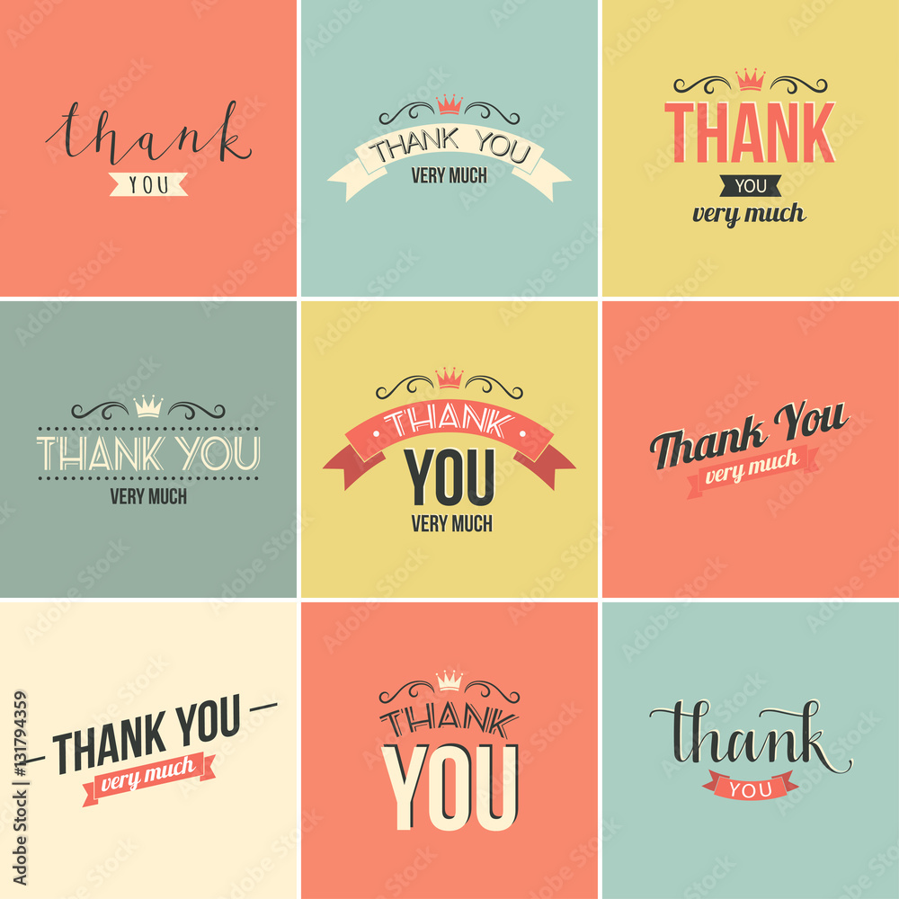 Collection of thank you typography designs. Vector illustration. Stock ...
