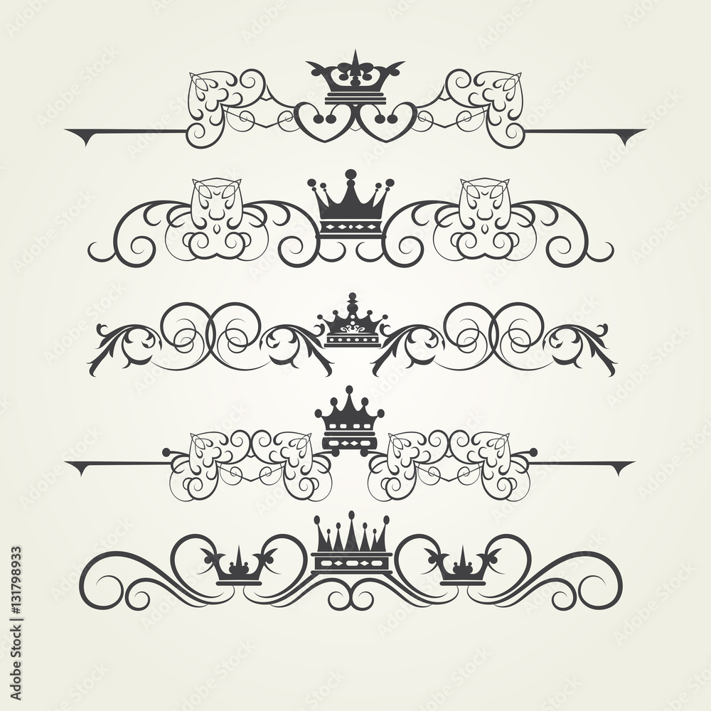 Vector set. Victorian Scrolls and crown. Decorative elements. Stock ...