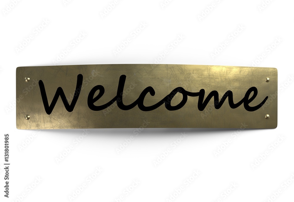 welcome sign yellow metal plate isolated on white 3d illustration Stock ...
