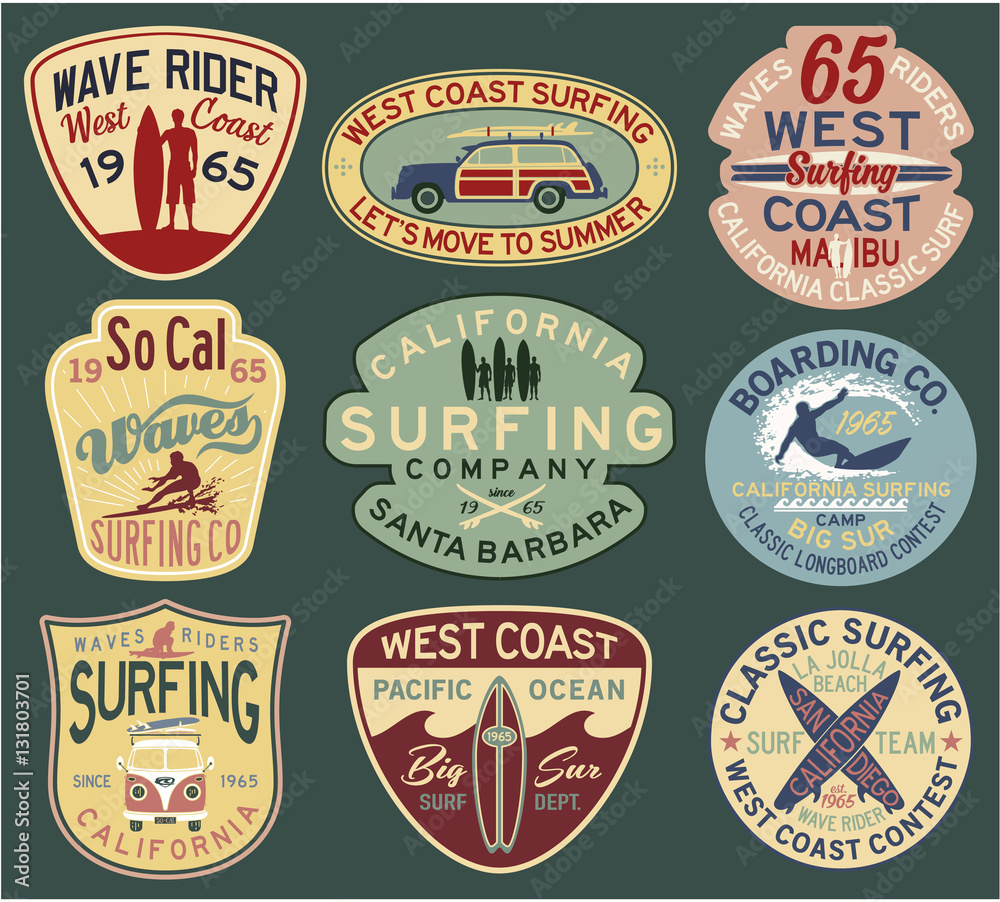 California surfing badges vector collection for t shirt print or ...