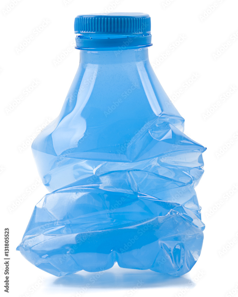 Squashed plastic bottle to be recycled isolated on white background ...