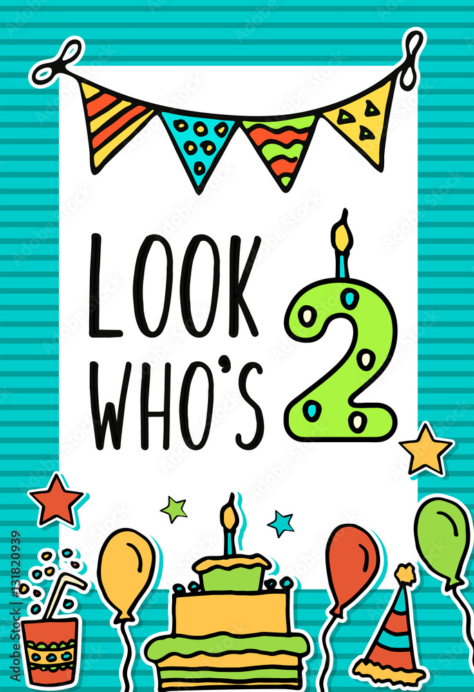 Birthday Kids vector card with colorful numeral candle, balloons, cake ...