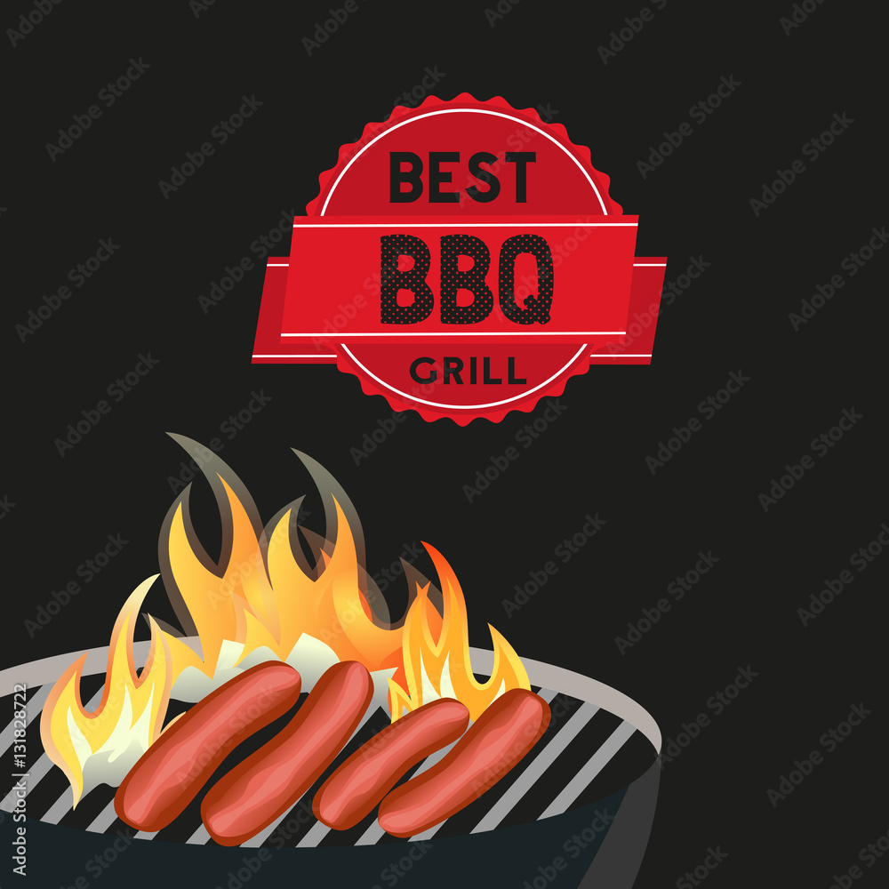 Best BBQ grill icon. Freehand drawn cartoon retro style poster. Garden ...