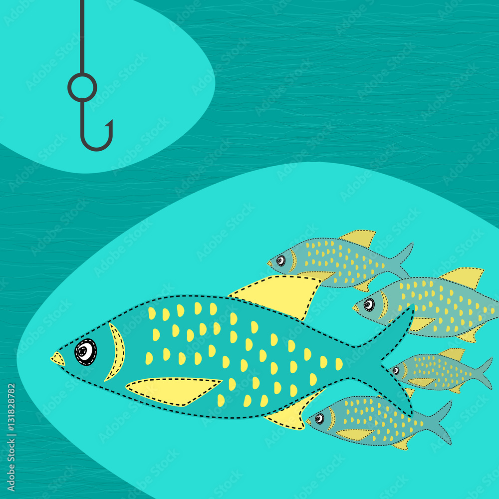 Fishing emblem. Freehand drawn fancy icon in cartoon style. Colorful ...