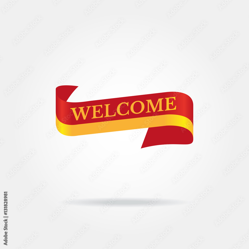 Welcome ribbon badge icon isolated concept. Freehand drawn open door ...