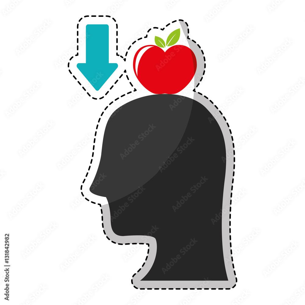 profile of person and apple fruit icon over white background. vector ...