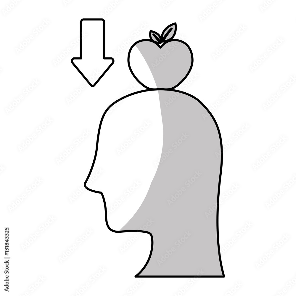profile of person and apple fruit icon over white background. vector ...