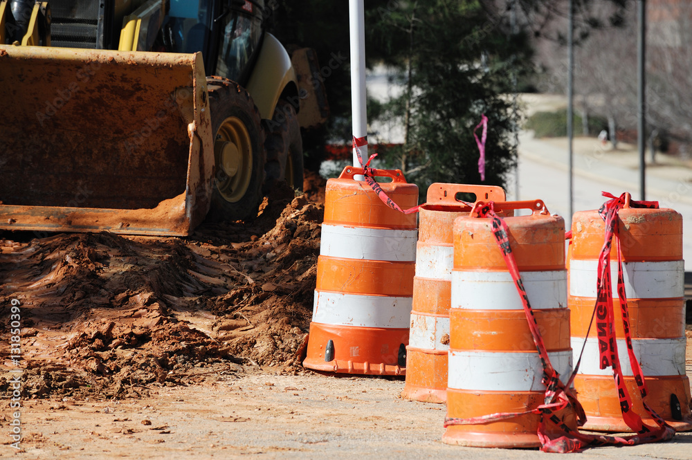 traffic cone at road construction site Stock Photo | Adobe Stock