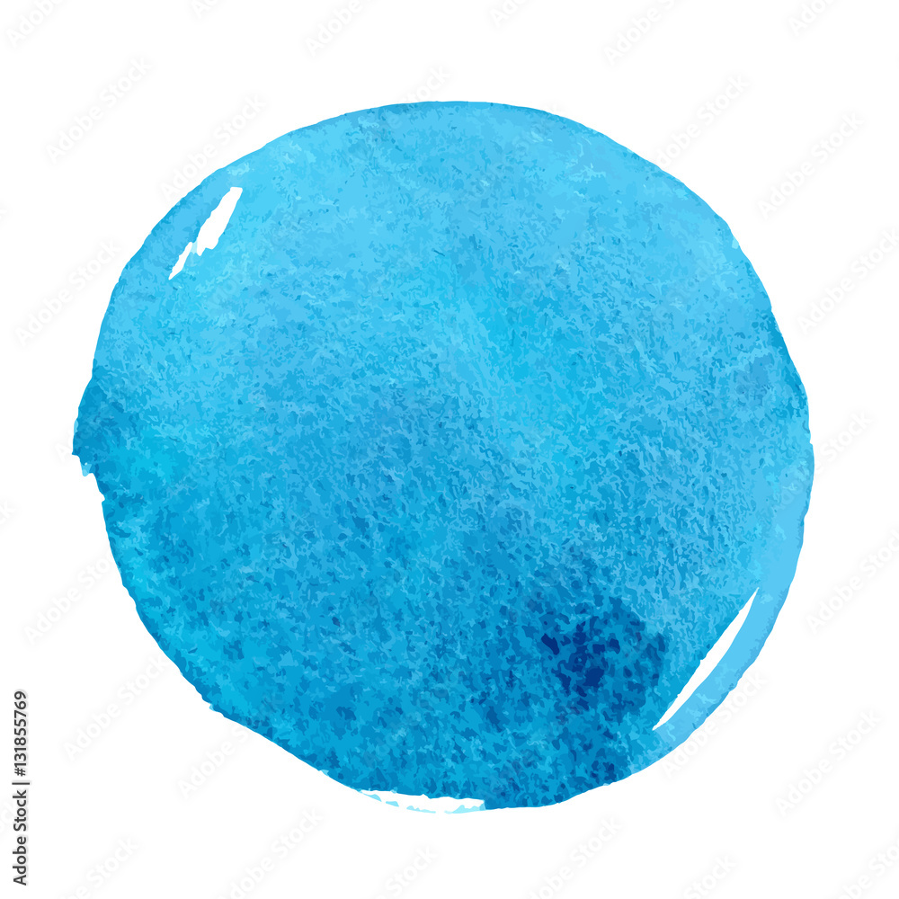 Watercolor vector stain, abstract blue circle splash with splatters ...