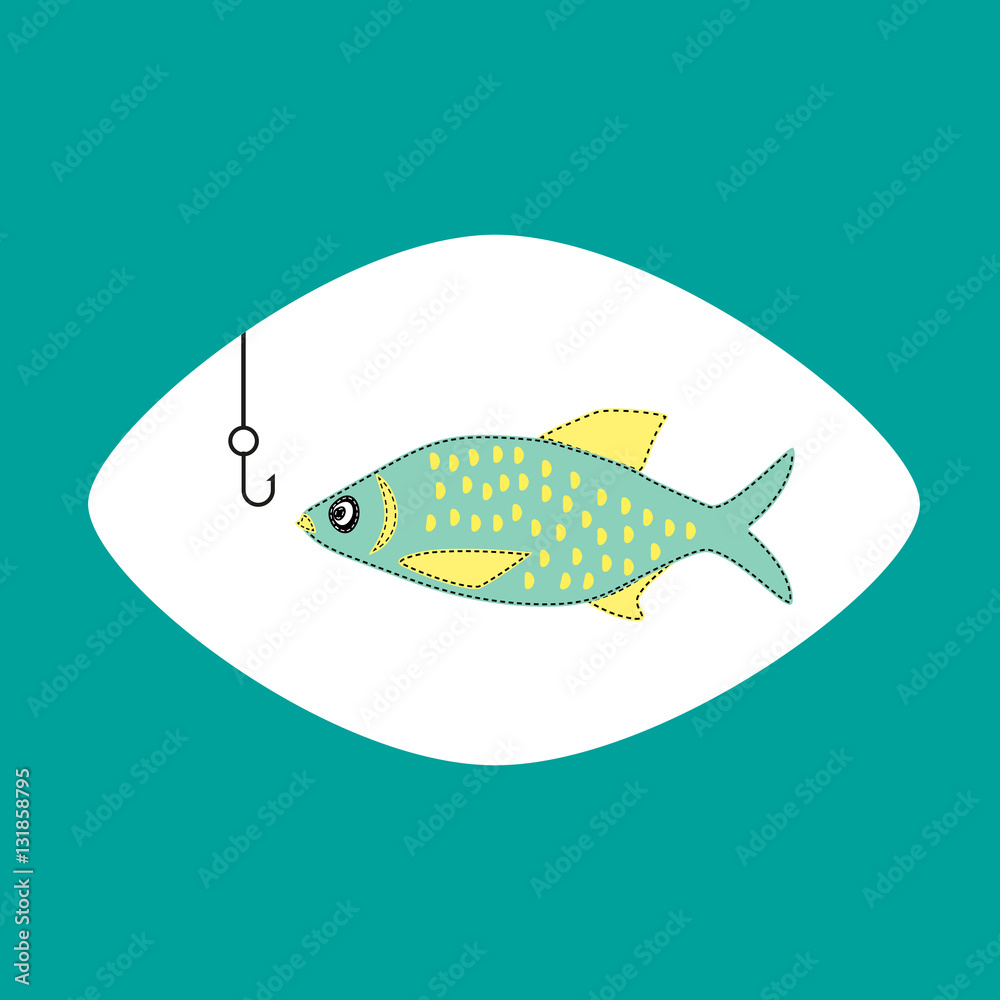 Fishing emblem. Freehand drawn fancy icon in cartoon style. Colorful ...