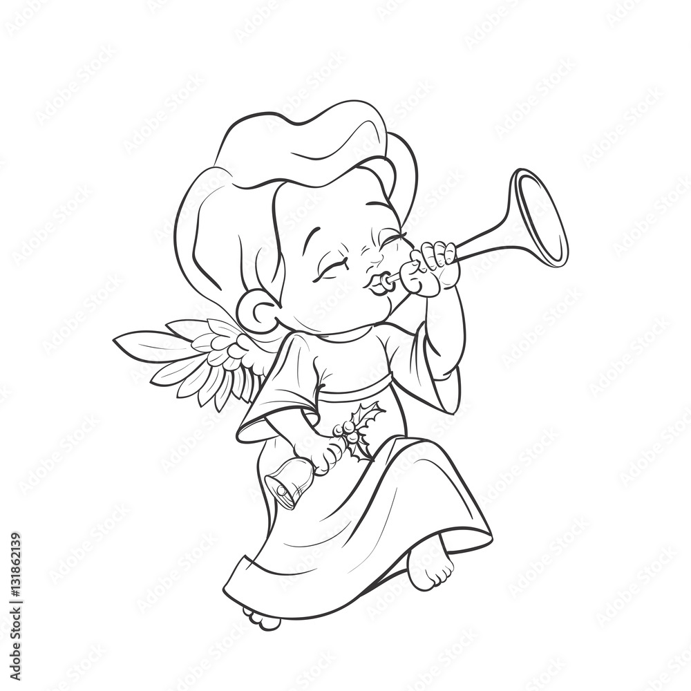 Cute baby angel making music playing trumpet Stock Vector | Adobe Stock