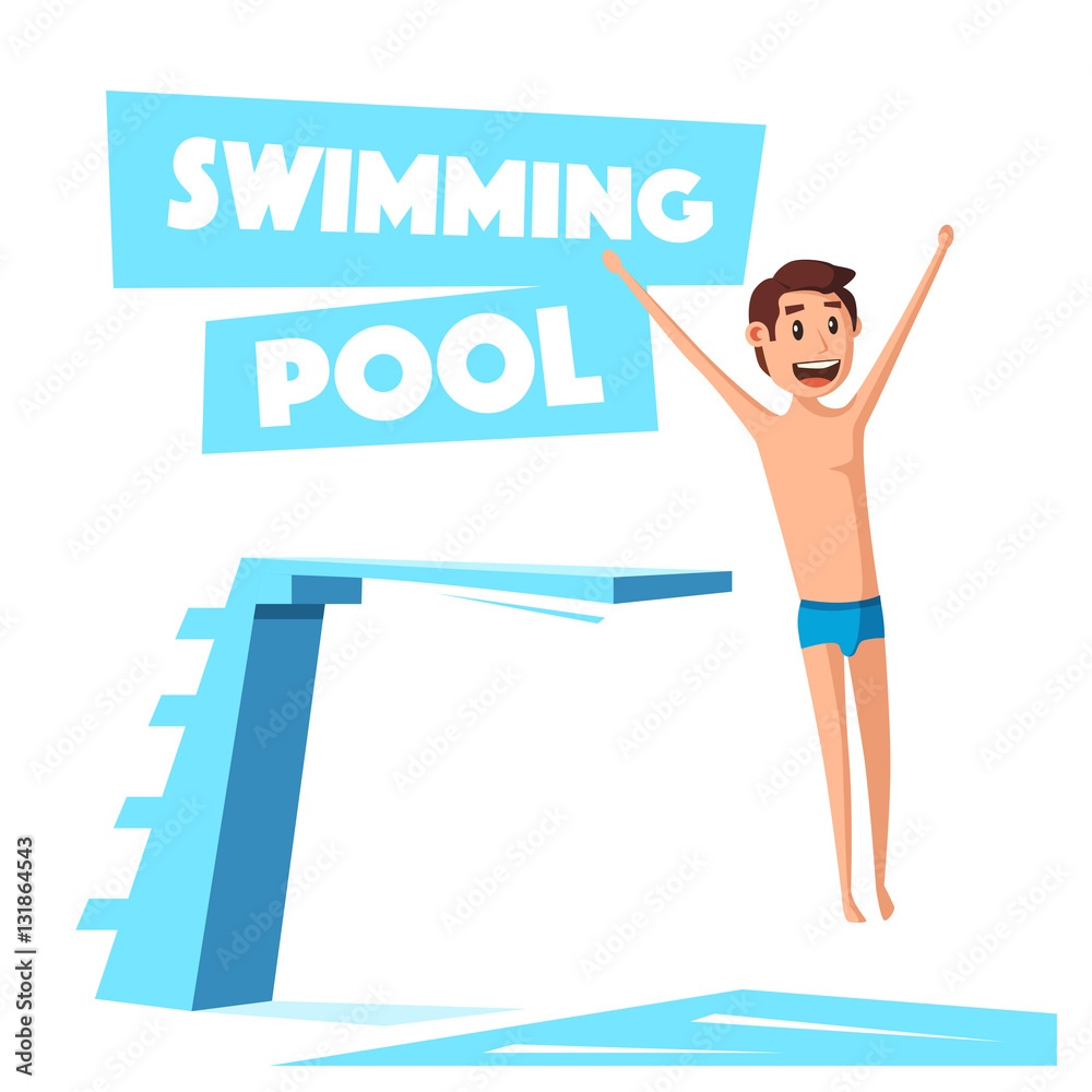 Swimming pool with a diving board. Cartoon Vector illustration. Stock ...