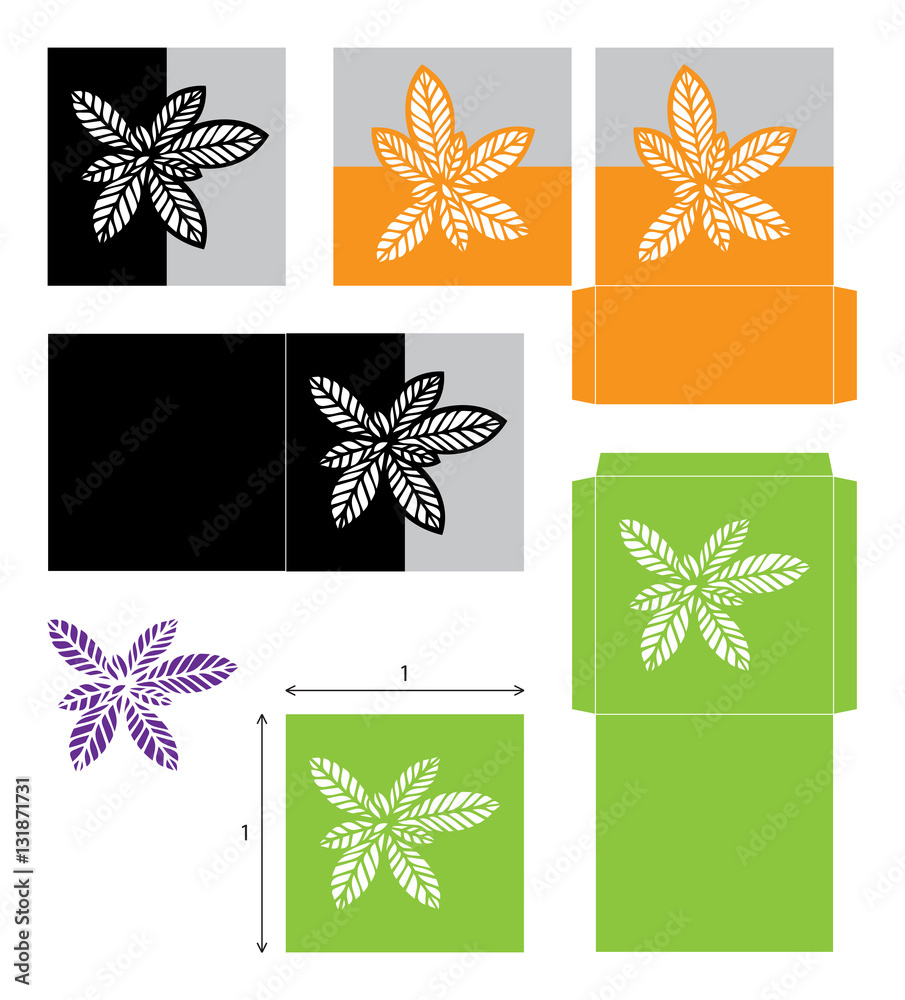 Laser cut leaf card, cutout paper leaves icon template, nature ornament ...