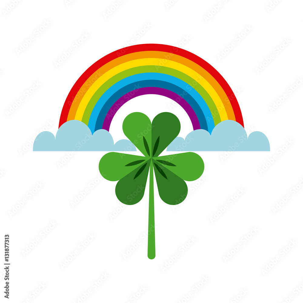 clover with rainbow icon over white background. Saint Patricks Day ...