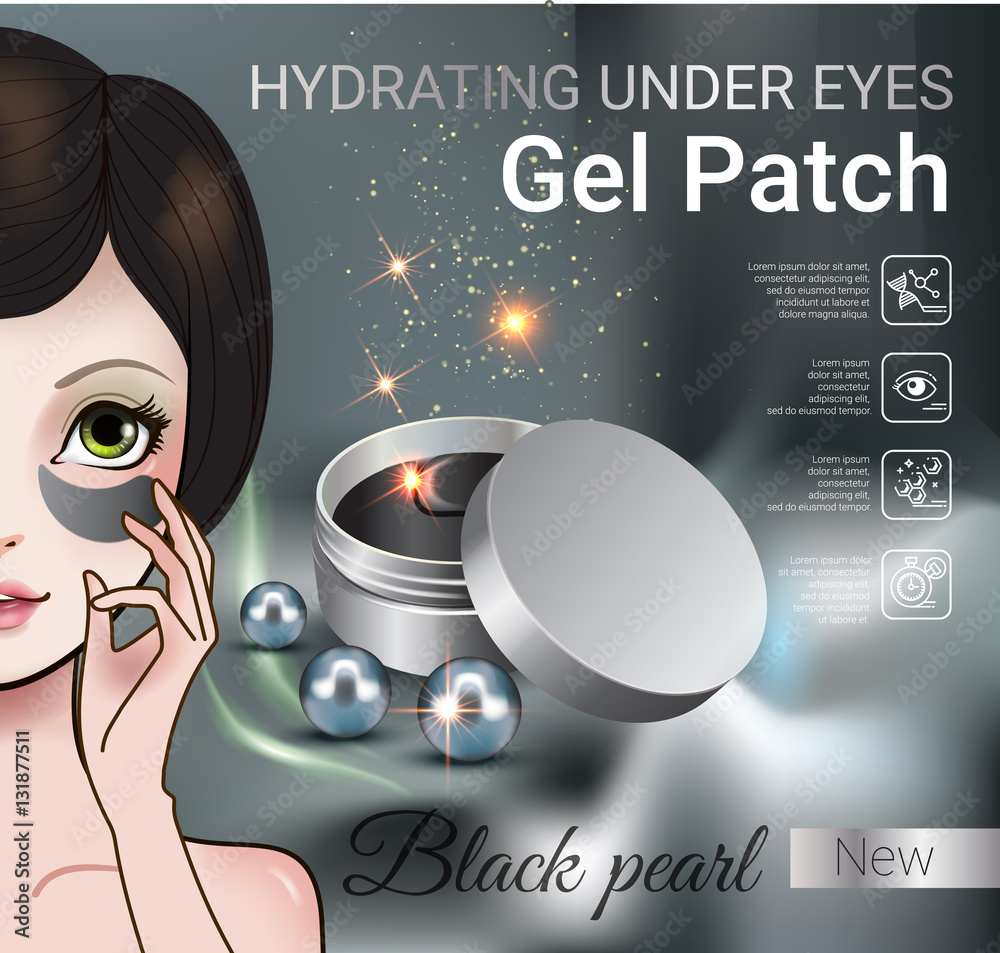 Vector Illustration with Manga style girl and eye gel patches container ...