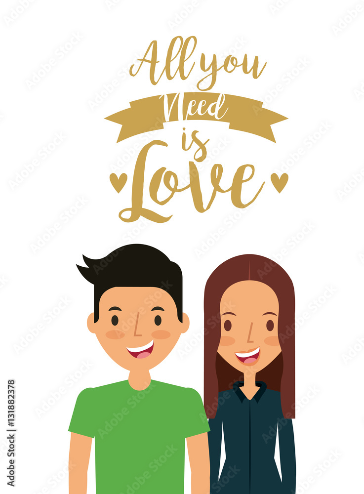 cartoon young couple in love over white background. colorful design. vector illustration Stock ...