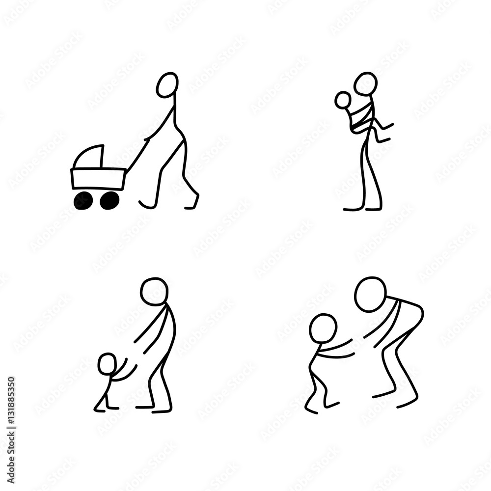 Cartoon icons set of sketch little people in cute miniature scenes ...