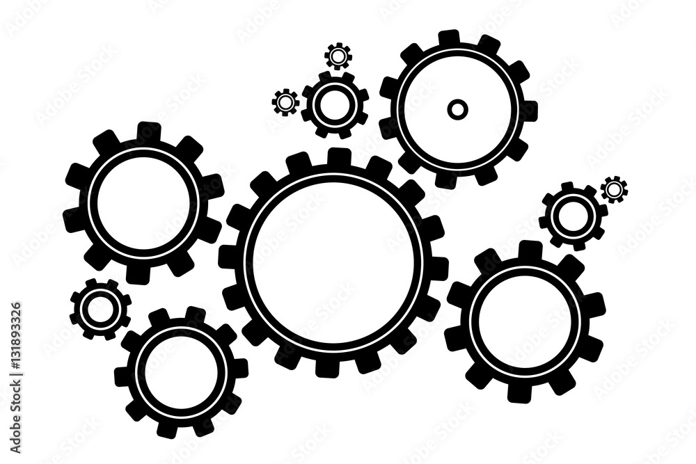 Black gears on white background Stock Vector | Adobe Stock