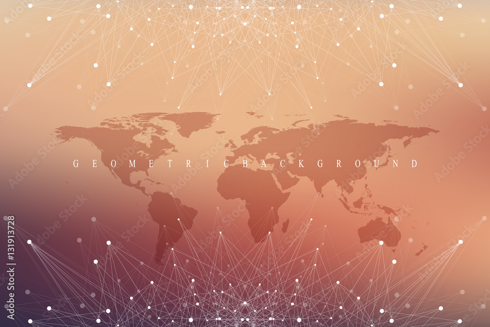 Geometric graphic background communication with World Map. Big data ...