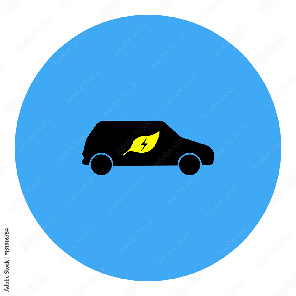 Green car icon - Glyph style - Circle filled with yellow, blue and ...