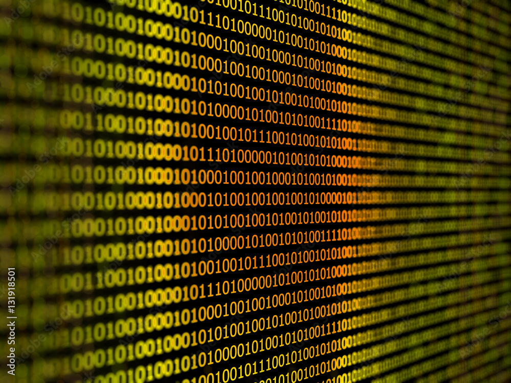 Digital binary data close-up shallow depth of field (DOF). 3d ...