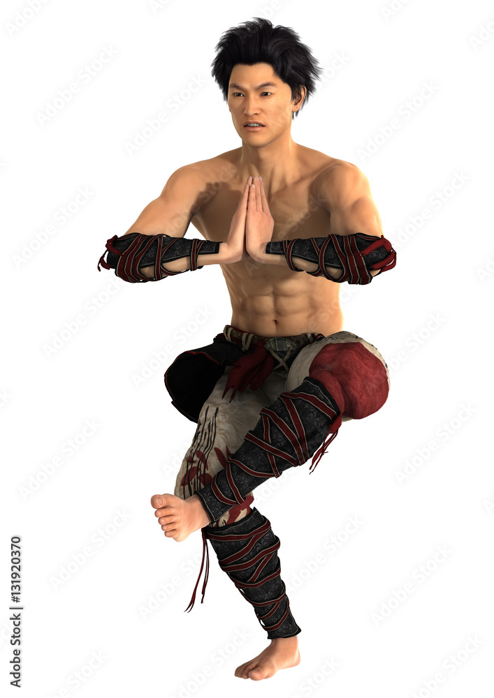3D Rendering Fighting Monk on White Stock Illustration | Adobe Stock