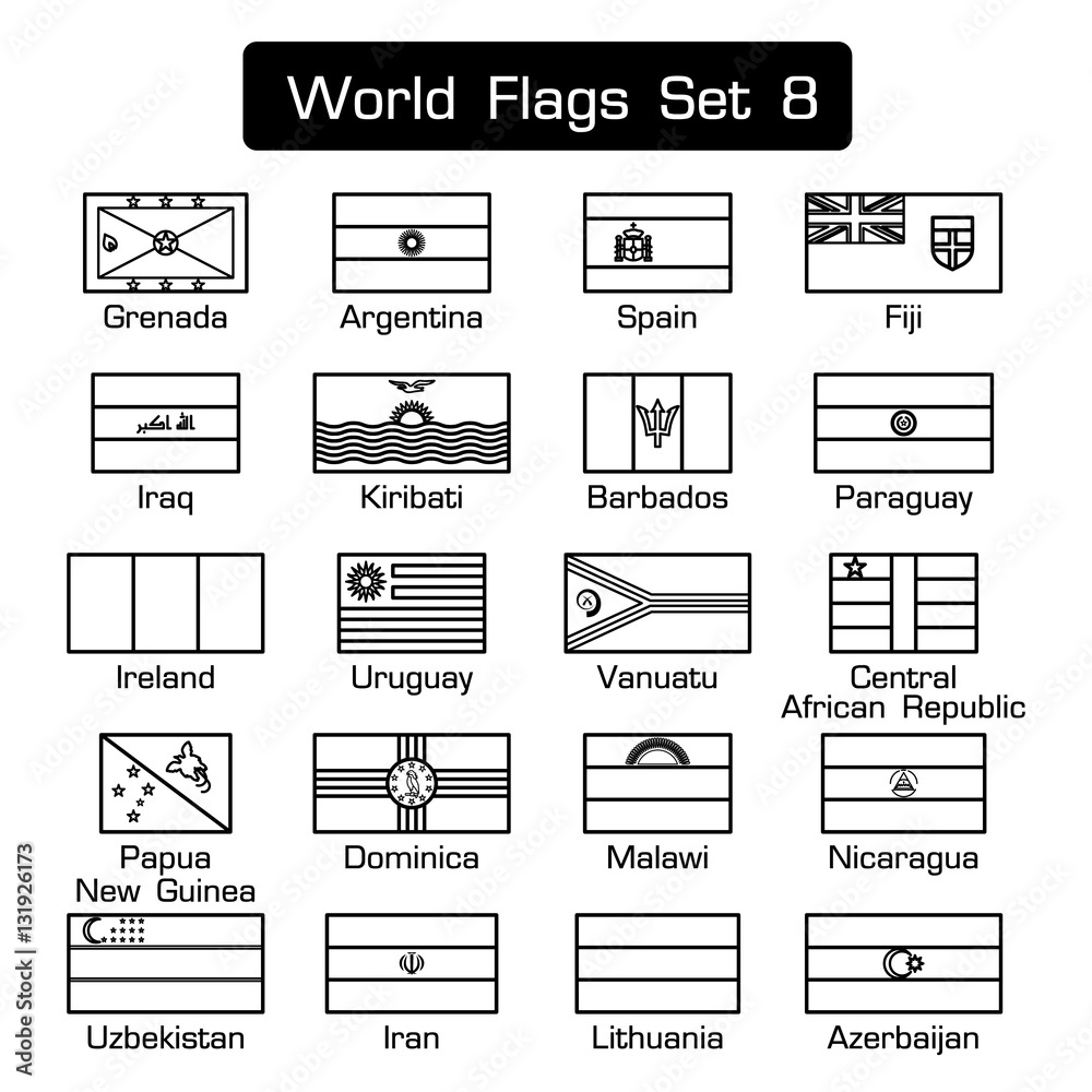 World flags set 8 . simple style and flat design . thick outline ...