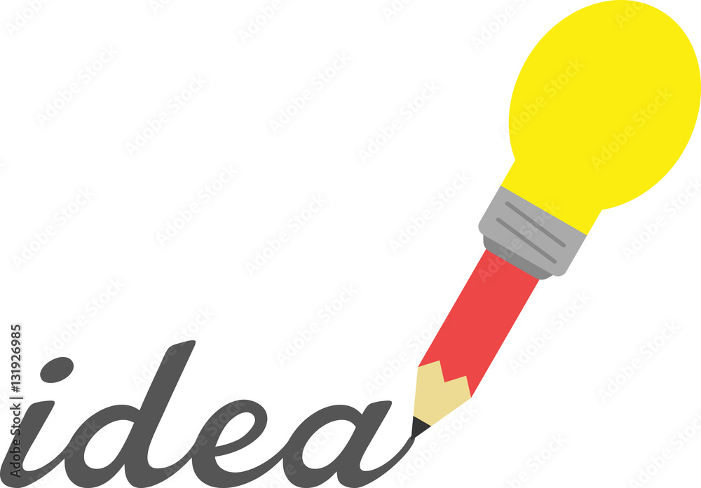 Red light bulb pencil writing idea Stock Vector | Adobe Stock