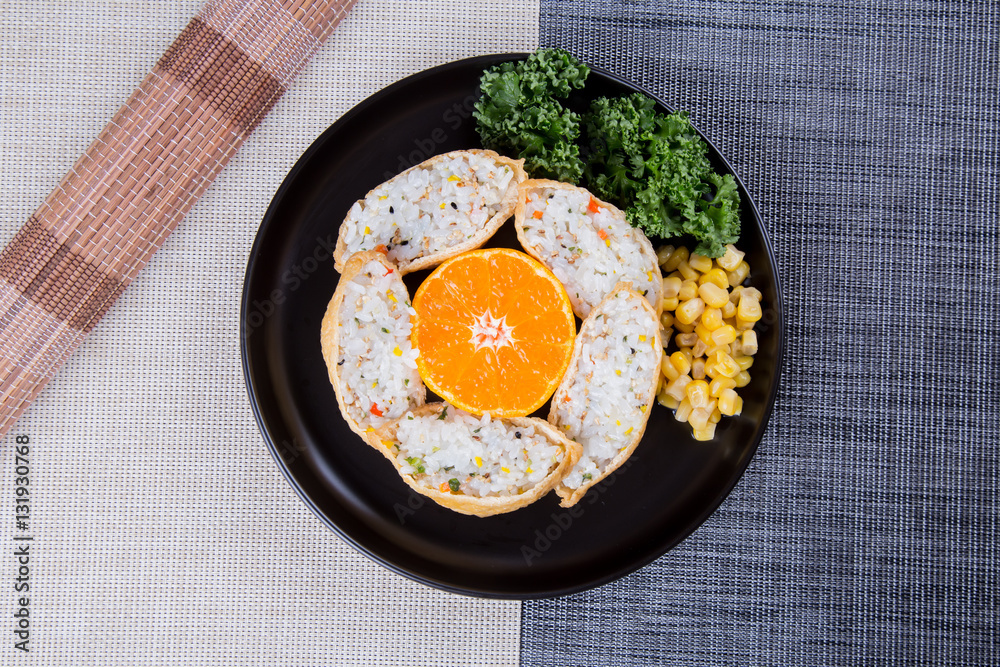 Fried Tofu Rice Balls ( yubu chobap ) - Korean style food Stock-Foto ...