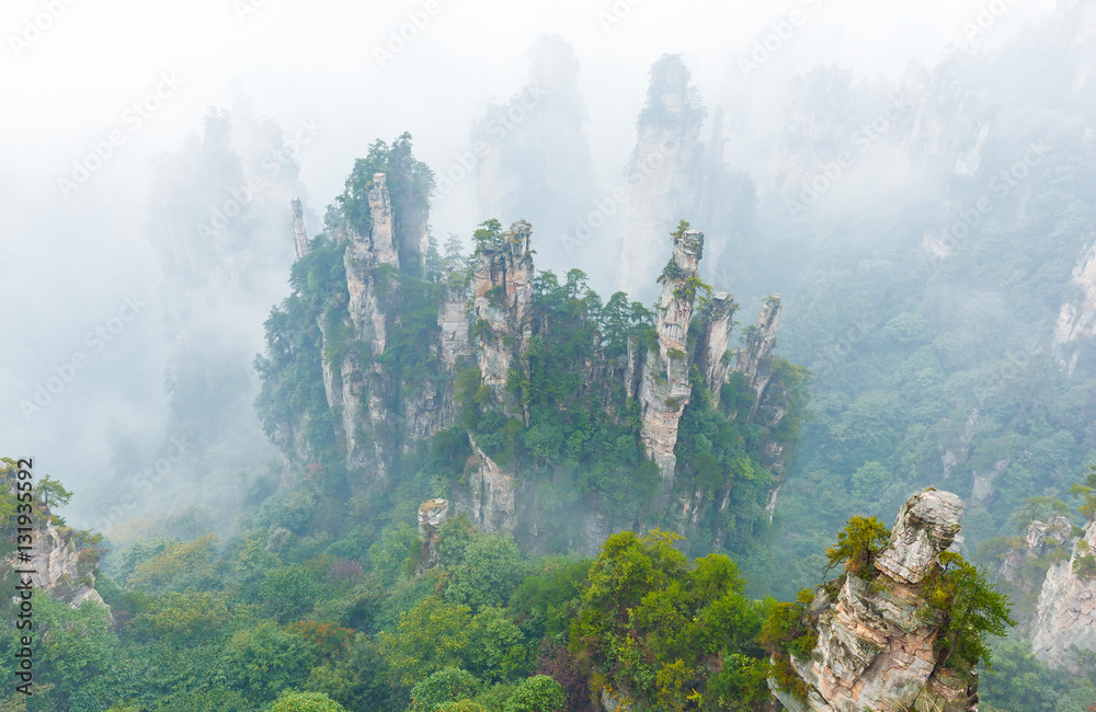 Group of rock columns mountain (Avatar rocks). Zhangjiajie National ...