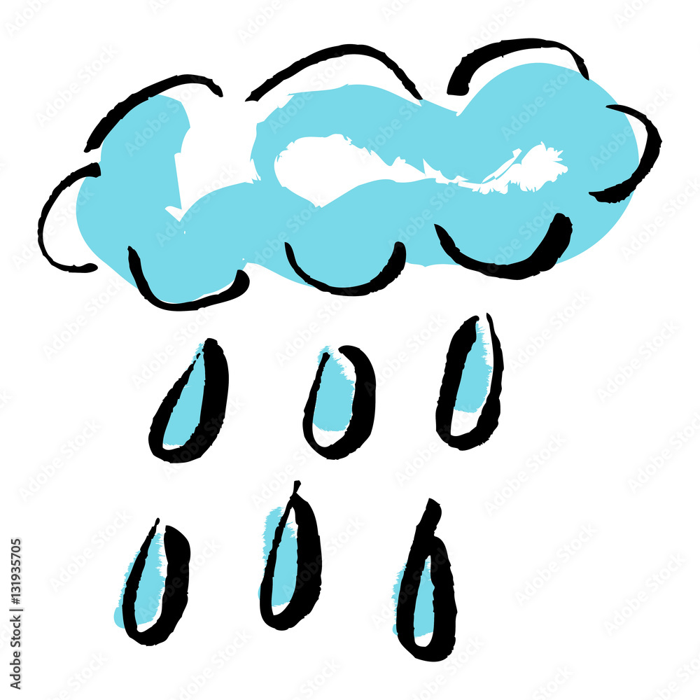 hand drawn rain and cloud weather icon isolated on white background ...